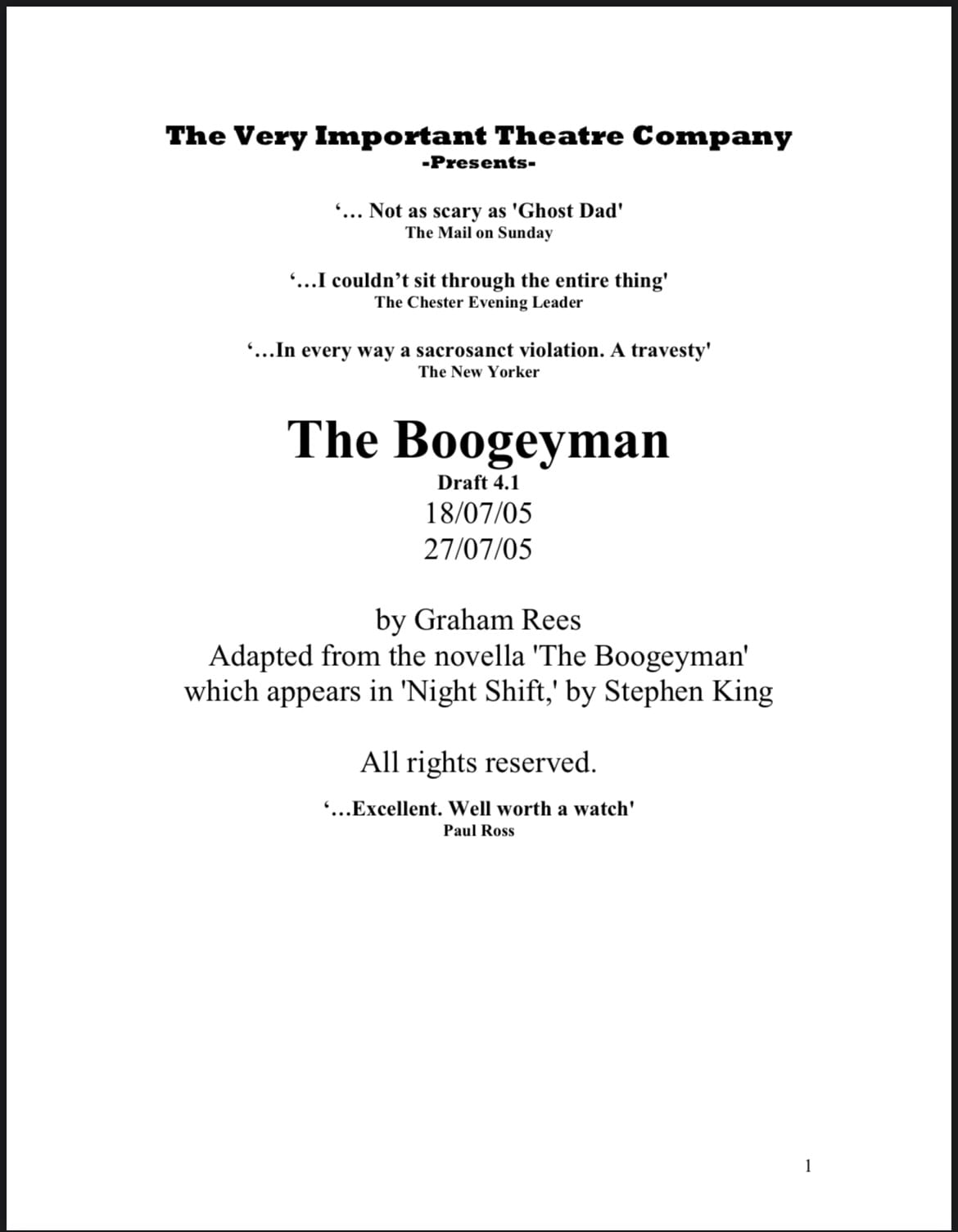 The Boogeyman (David Oakes) - Stephen King Short Movies